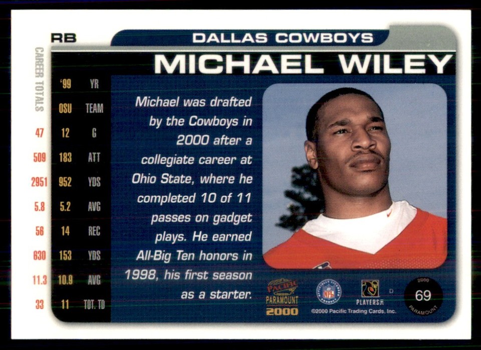 2000 Pacific Paramount Michael Wiley Rookie Dallas Cowboys #69 | eBay