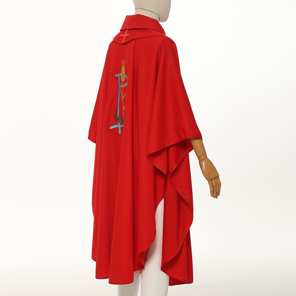 Catholic Red Chasuble with Bird Wheat Embroidered Priest outer Vestment ...
