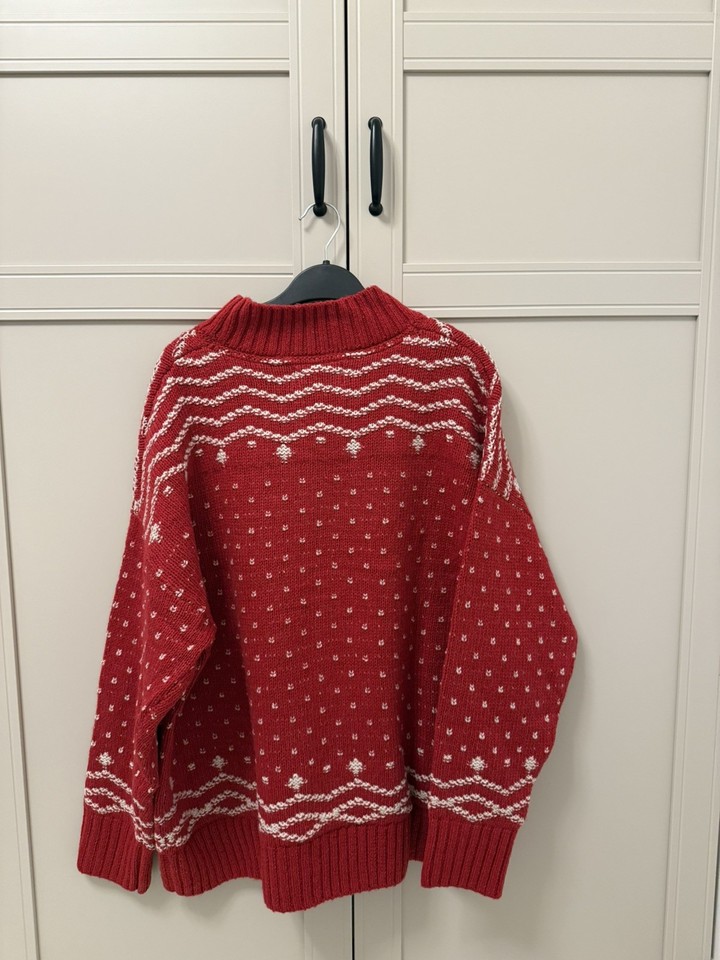 FAT FACE WOMEN SNOWFLAKE CHRISTMAS JUMPER WINTER WOOL RED UK 20 / EUR ...