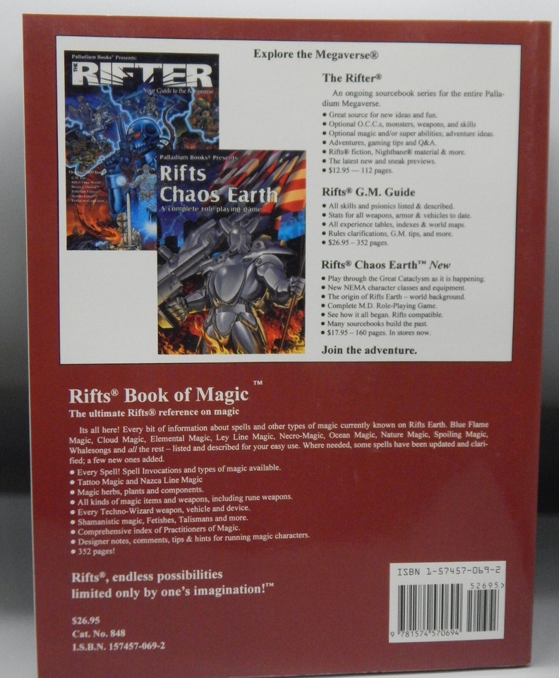 Palladium Books RIFTS BOOK OF MAGIC sourcebook RPG accessory game reference book | eBay