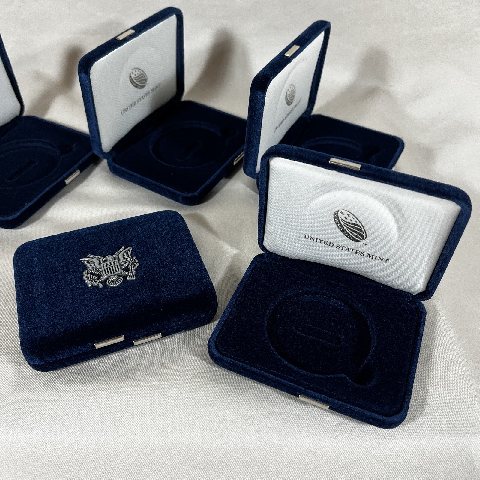 5 American Silver Eagle Cases Gift/Presentation Blue Velvet- No Coins ...