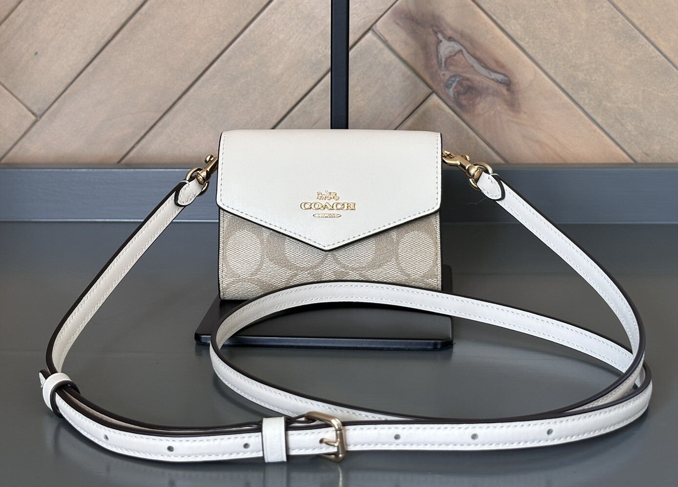 COACH CU172 Mini Envelope Wallet Crossbody Strap Signature Canvas ...