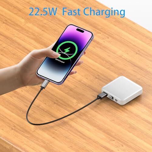 Portable Charger with Built-in Cable12000mAh 22.5W Fast Charging Small ...
