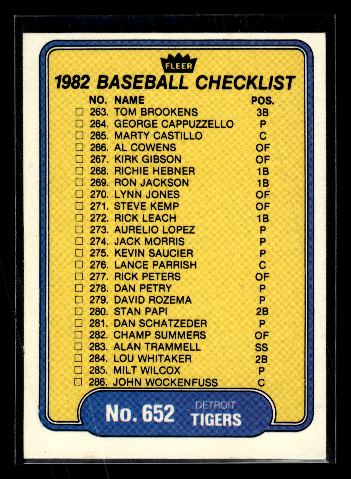 1982 Fleer Baseball #652 Checklist "Set Break" Mint Tigers / Red Sox MLB | eBay
