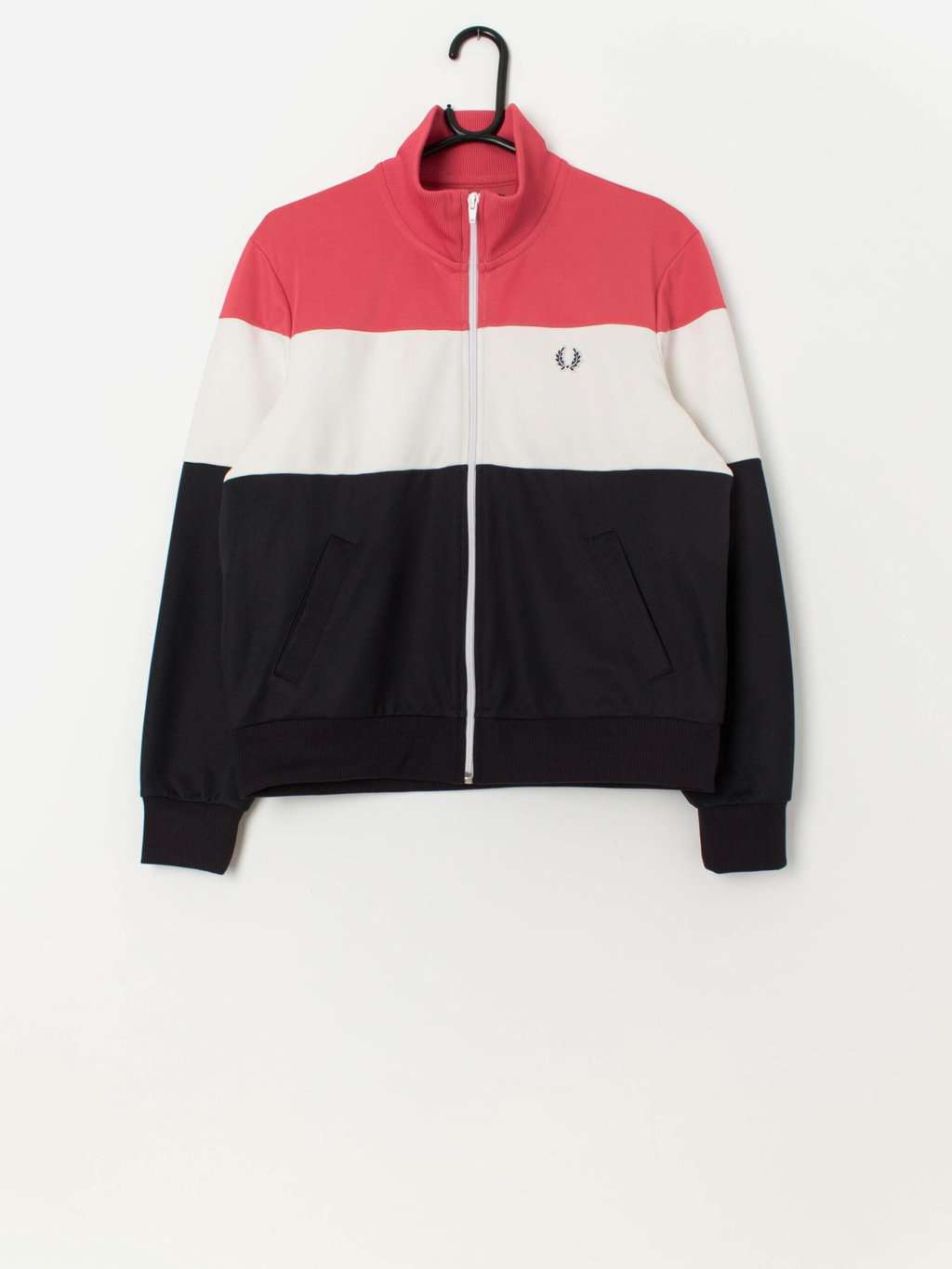 Women's Fred Perry track jacket in pink, white and bl… - Gem
