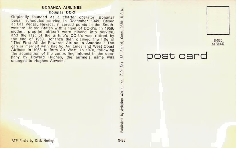 Airline Postcards Bonanza Airlines Douglas DC-3 | eBay