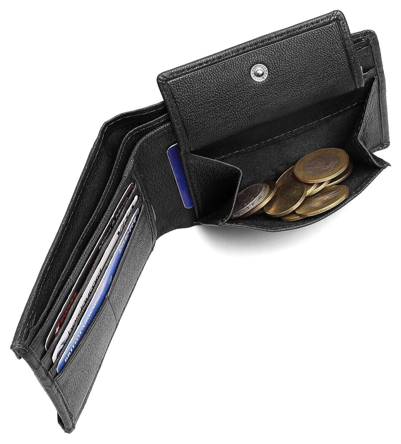 BLACK GENUINE LEATHER BIFOLD PASSCASE WALLET FOR MEN GIFT RFID WALLETS ...