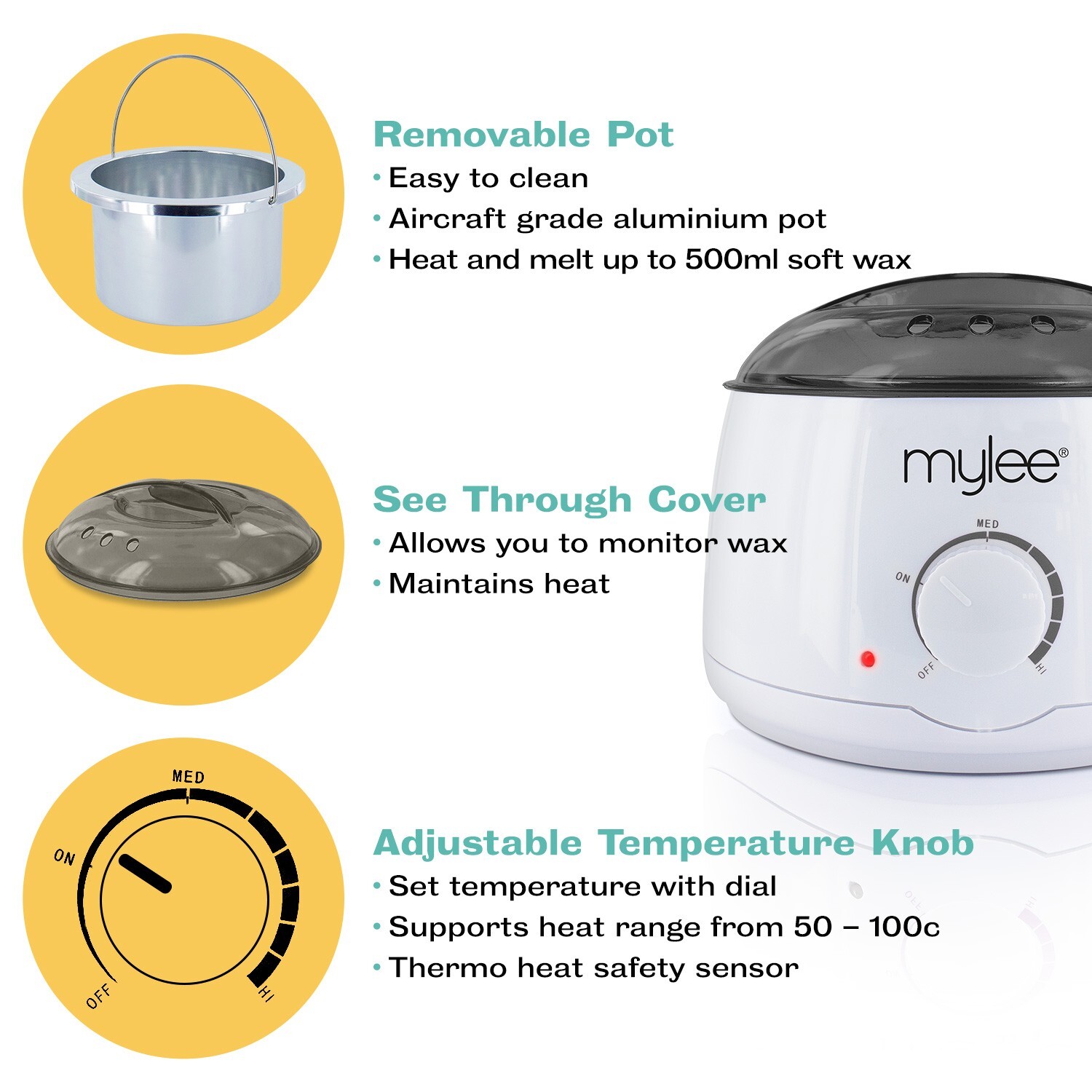 Mylee Warmer Handle Pot Wax Waxing Heater w/ Free Strips Hair Removal ...