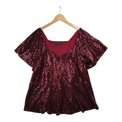 Lane Bryant V-neck Sequin Top size 22 Burgundy Red | eBay