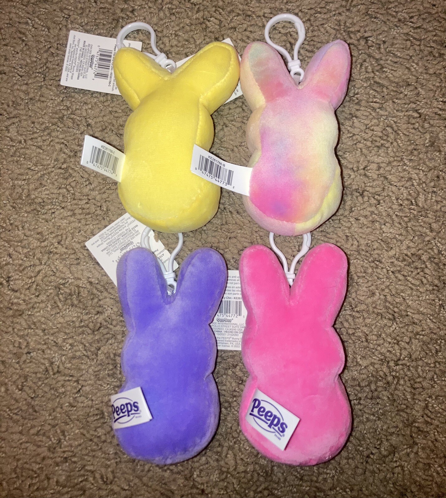 Peeps Plush Bunny 4” Backpack Clip Set of 4 Rainbow Pink Purple Yellow ...