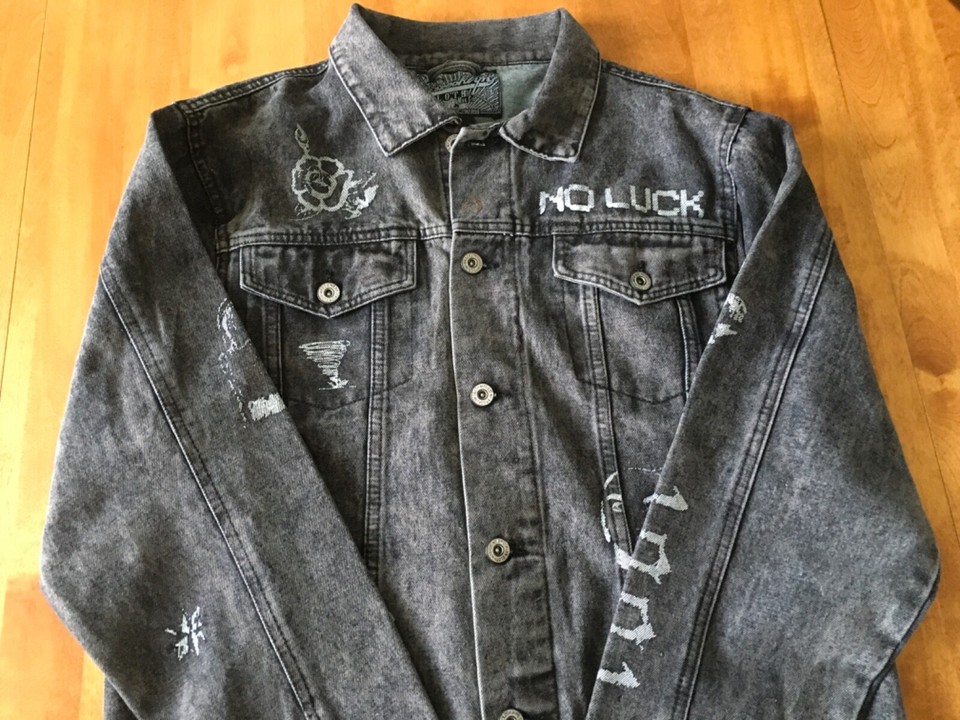 Brooklyn Cloth Black Jean Jacket. No Luck. Scribble/Doodle. Large | eBay