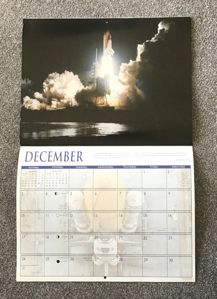 NASA KENNEDY SPACE CENTER LARGE CALENDAR YEAR 2000 14ins x 10.3/4ins ...
