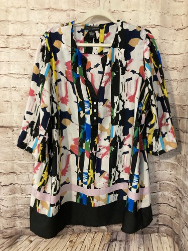 Grace Elements Shirt Womens 1X Tunic Watercolor Multicolor Flowy V Neck ...