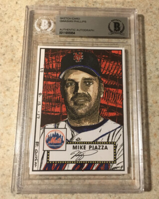 Mike Piazza Original Art Sketch Card New York Mets Beckett BAS True 1/1 ...