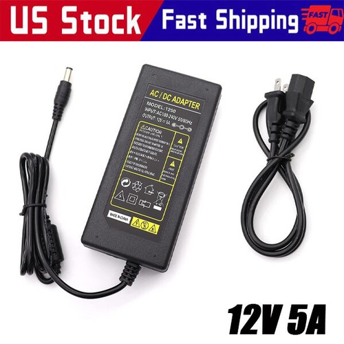 12V 5A 5 AMP 60W DC Power Supply Adapter Transformer LED Strip CCTV PC ...