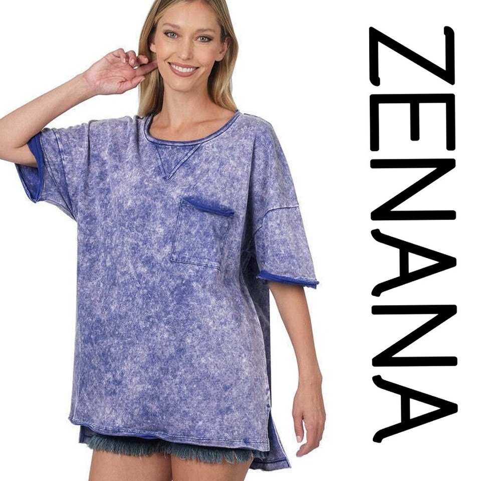 PLUS 1X 2X 3X ZENANA ACID WASH FRONT POCKET RAW EDGE TOP/SHIRT/TEE BHCS ...