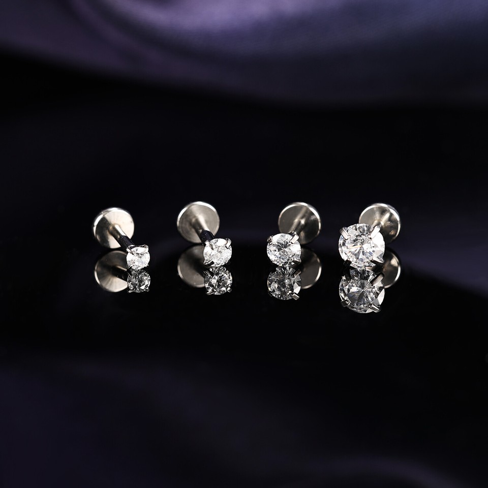 12/15/16Pcs Stainless Steel Lip Studs Threaded Stud Earrings CZ Labret ...