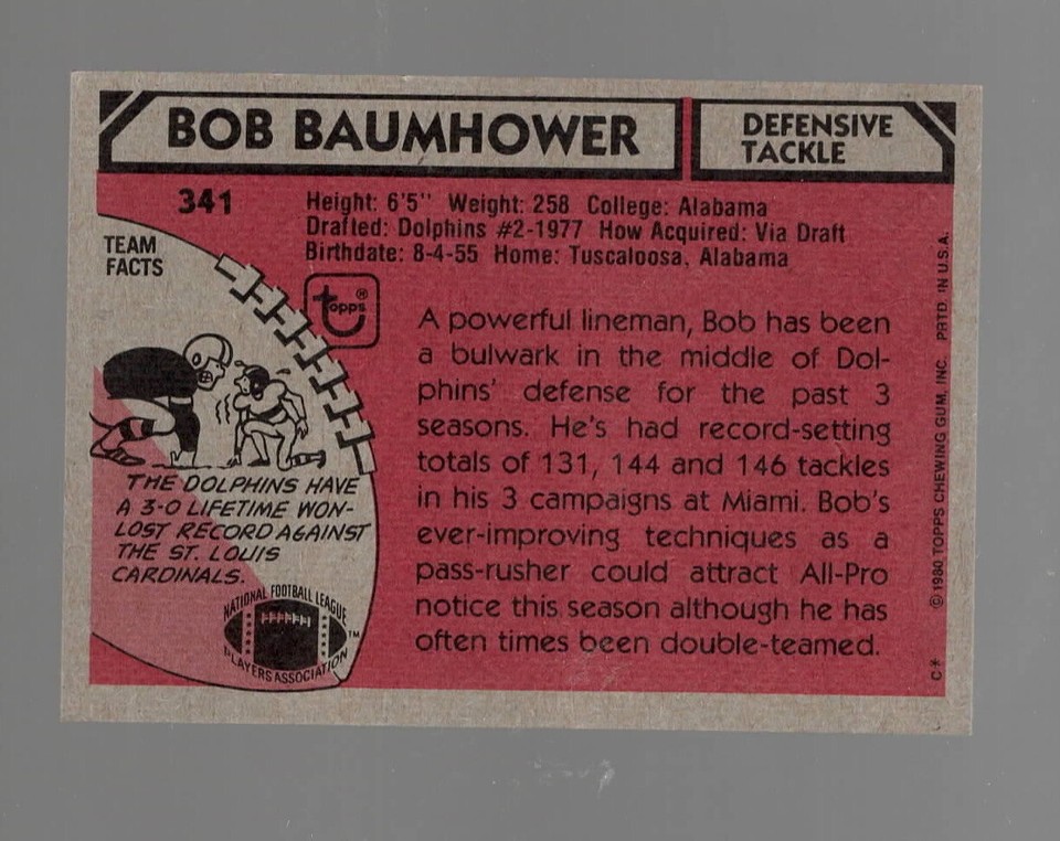 1980 Topps #341 Bob Baumhower NM/Mint | eBay