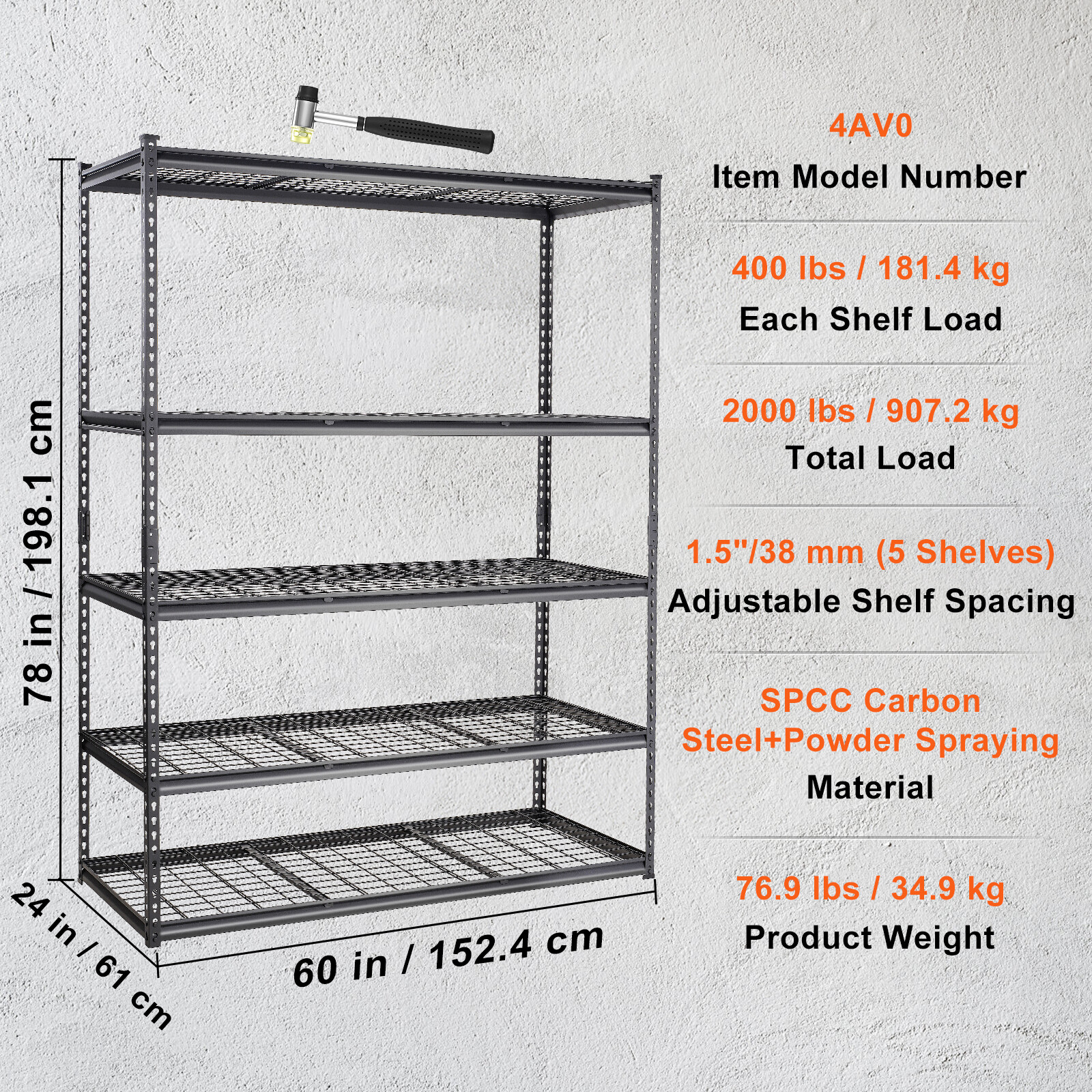 VEVOR Storage Shelving Unit Garage Storage Rack 5-Tier Adjustable 2000 ...