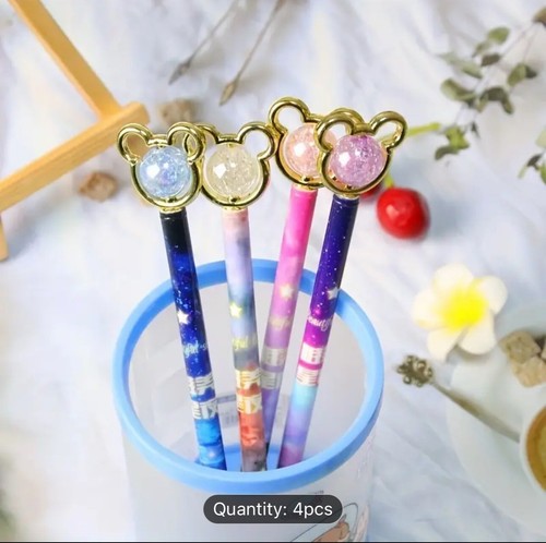 Disney Mickey Mouse 4 Gel Ink Pens Black 0.5mm Glitter Party School ...