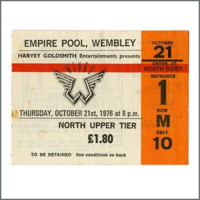 Paul McCartney And Wings Empire Pool Wembley 1976 Concert Ticket Stub ...