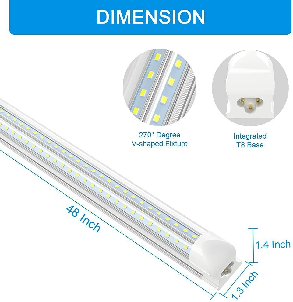 T8 Integrated 4FT LED Tube Light Bulbs 36W 4 Foot LED Shop Light ...