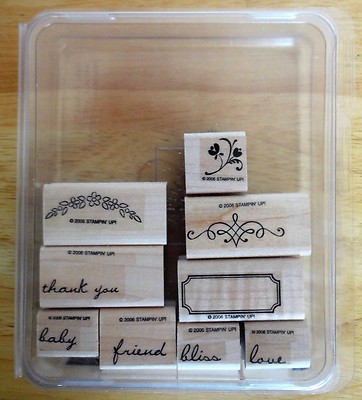 2006 Stampin Up NOTEWORTHY 9pc RUBBER INK STAMP SET Love Bliss Baby ...