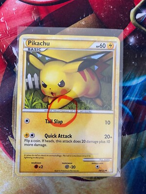 Pokemon TCG Pikachu 78/123 Heart Gold Soul Silver Base NM Error ...