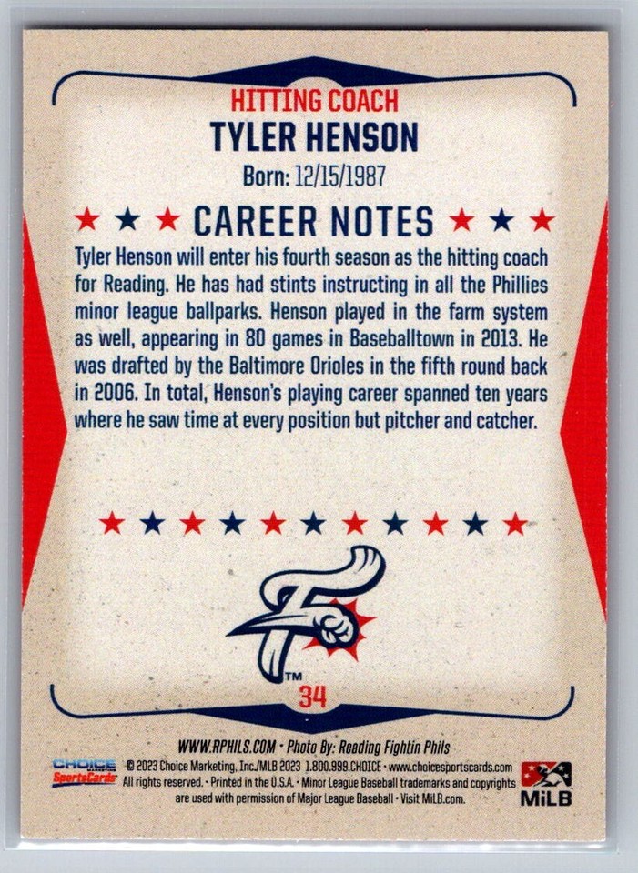 2023 Choice Reading Fightin Phils Update #34 Tyler Henson | eBay