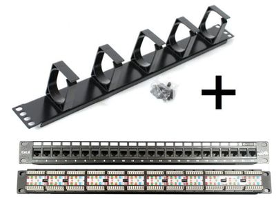 24 Port Patch Panel+1U Cable Manager/Organiser CAT6/CAT-6 Network 19 ...