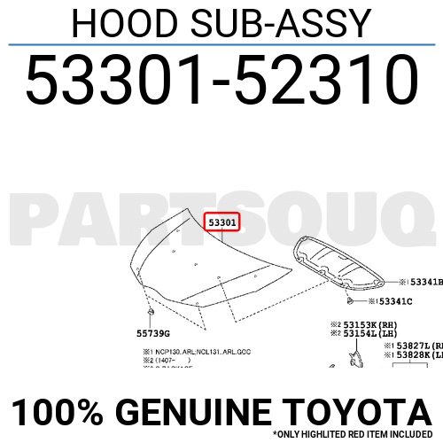 5330152310 Genuine Toyota HOOD SUB-ASSY 53301-52310 | eBay