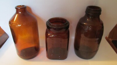 Set of 3 Brown Glass Bottles 4 inches to 6 inches | eBay