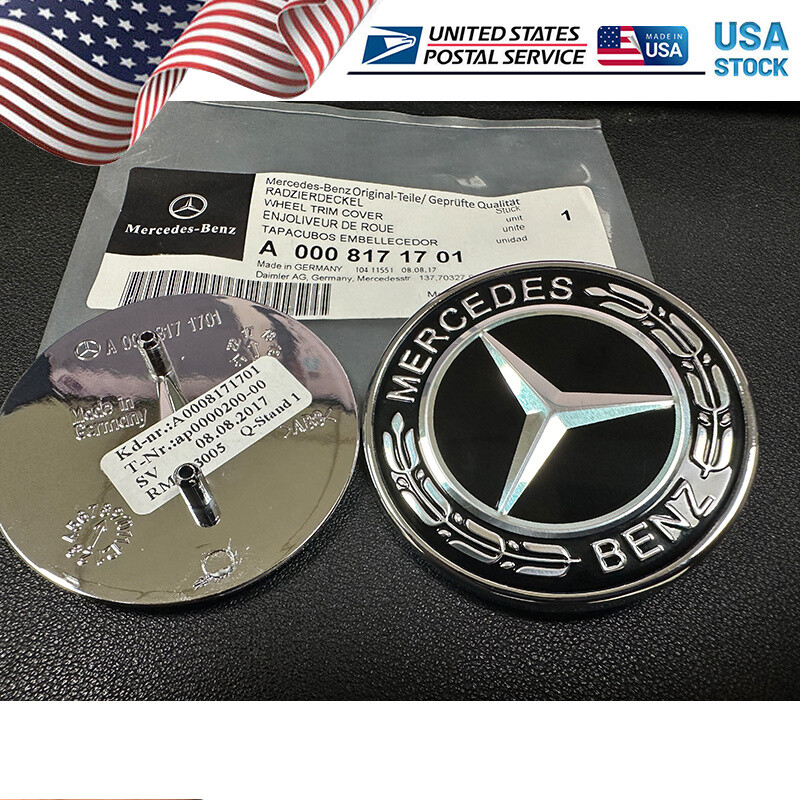 Front Hood Emblem BLACK Star For Mercedes Laurel Wreath 2 PINS Badge ...