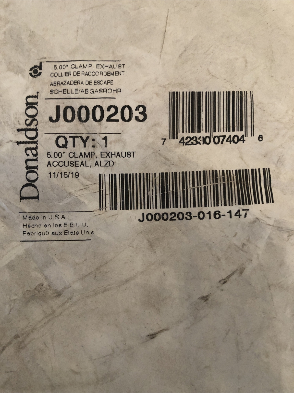 GENUINE DONALDSON J000203 ACCUSEAL EXHAUST CLAMP 5.00" NEW | eBay