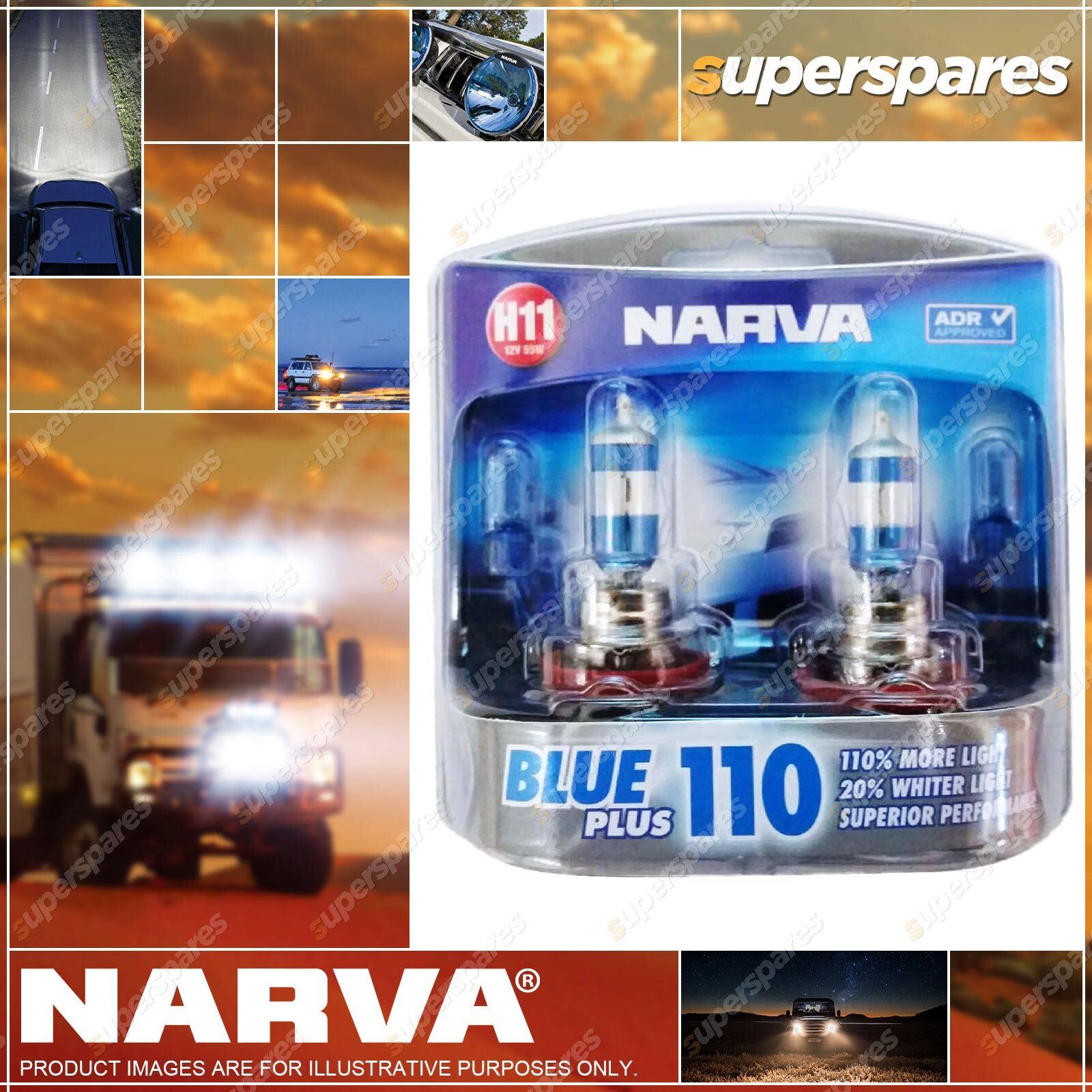 Narva H11 Performance Halogen Headlight Globes 12V 55W Blue Plus 110 ...