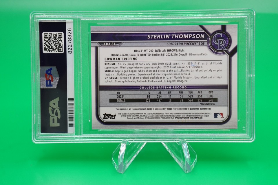 2022 Bowman Draft Chrome Auto Aqua Lava Ref /199 Sterlin Thompson PSA 9 ...