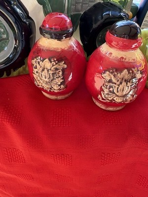 Vintage Asian Chinese Red Salt and Pepper Shakers | eBay