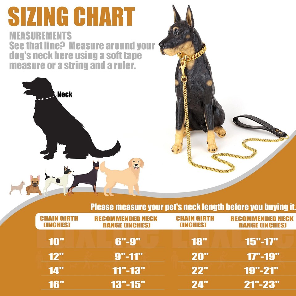 Dog Chain Collars Gold Chain Dog Collar 14mm Cuban Link Dog Collar with ...