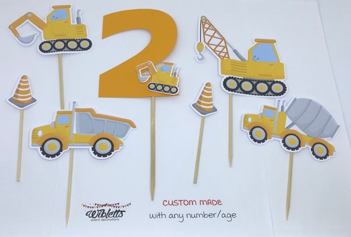 DIGGER CONSTRUCTION SITE TRUCK THEME BIRTHDAY CAKE TOPPER SET CUSTOM ...