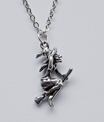 Chain Necklace #236 Pewter COMICAL WITCH (17mm x 13mm) Wicca silver ...