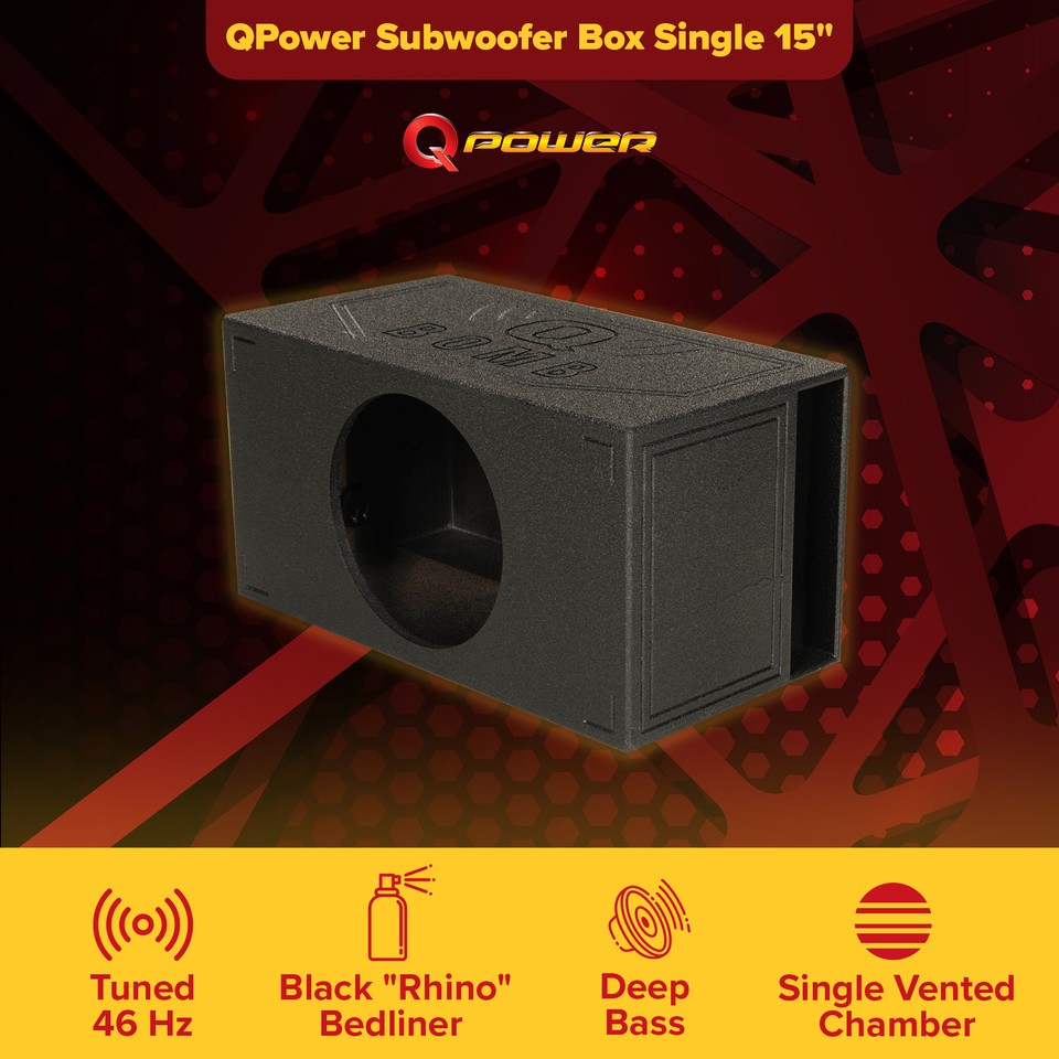 QPower QBOMB15VL Single 15" Vented Ported Car Subwoofer Sub Box ...