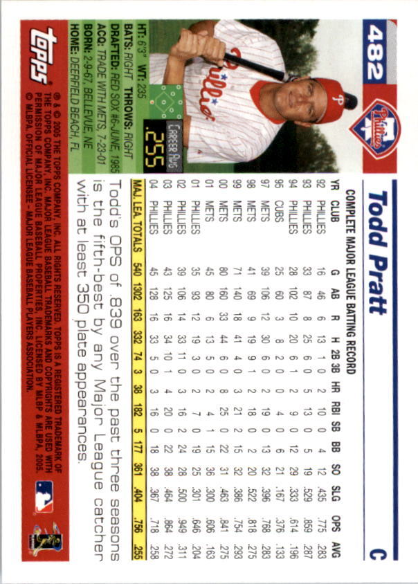 2005 Topps #482 Todd Pratt | eBay