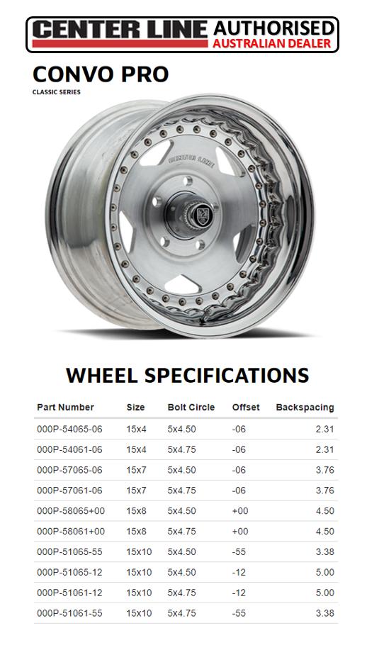 CENTERLINE 15" CONVO PRO Wheels 15x7 15x8 BFGoodrich Tyres Valiant ...