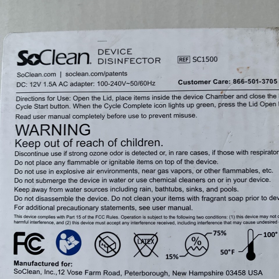 SoClean SC1500 Automatic Device Disinfector For Phones Keys Household ...