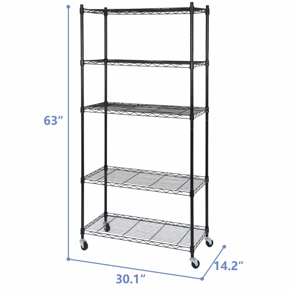 5-Tier Shelving Storage Rolling Carts Unit Wheel Casters Storage Rack ...