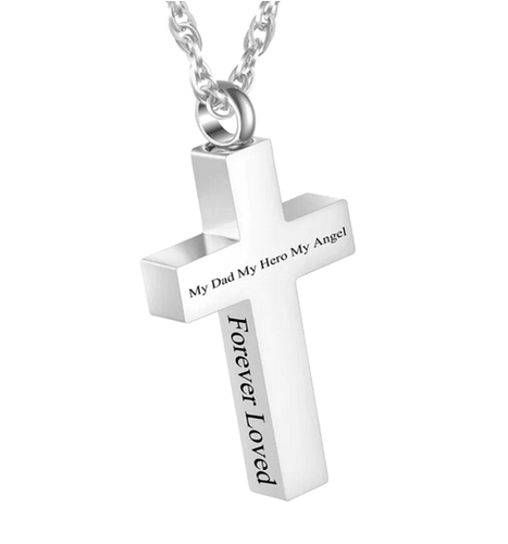 CREMATION URN CROSS FATHER DAD ANGEL Pendant 24" 925 Sterling Silver ...