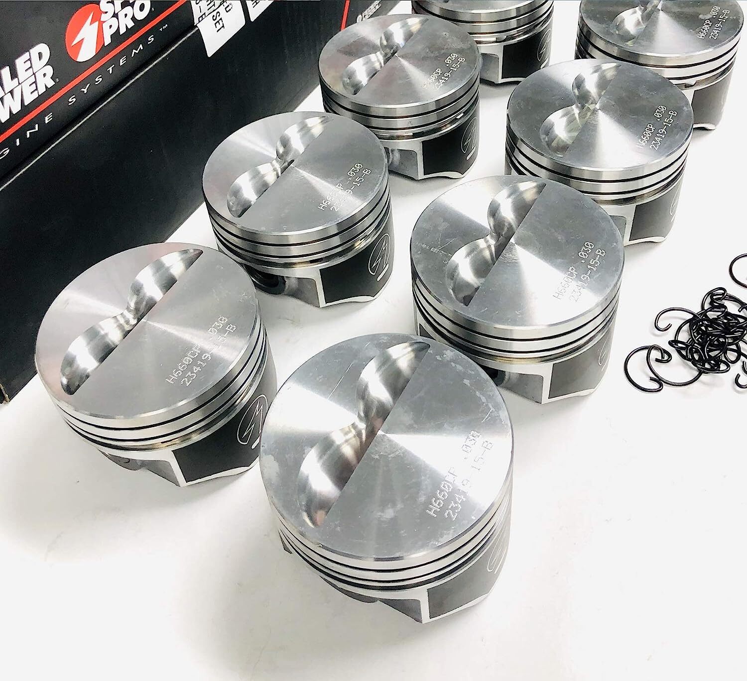 SPEED PRO Hypereutectic 2vr Flat Top Coated Pistons Set/8 for Chevy SB ...