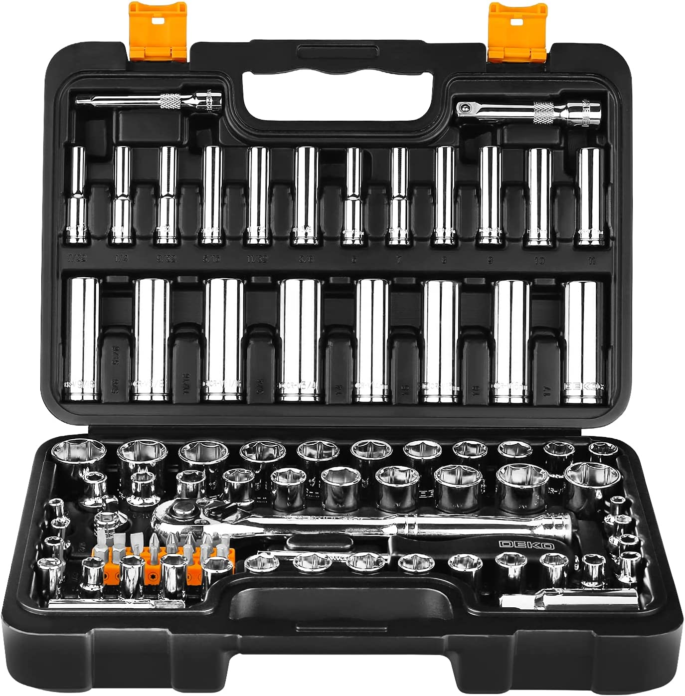 Socket Set, 85-Piece 1/4" and 3/8" Drive Socket Wrench Set with Quick ...