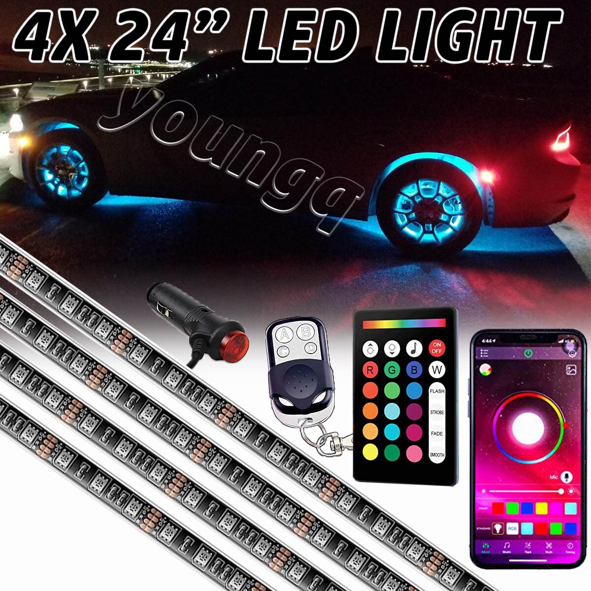 4pcs 24" Multi Color Wheel Well LED Light Custom Neon Accent Strip Rim ...