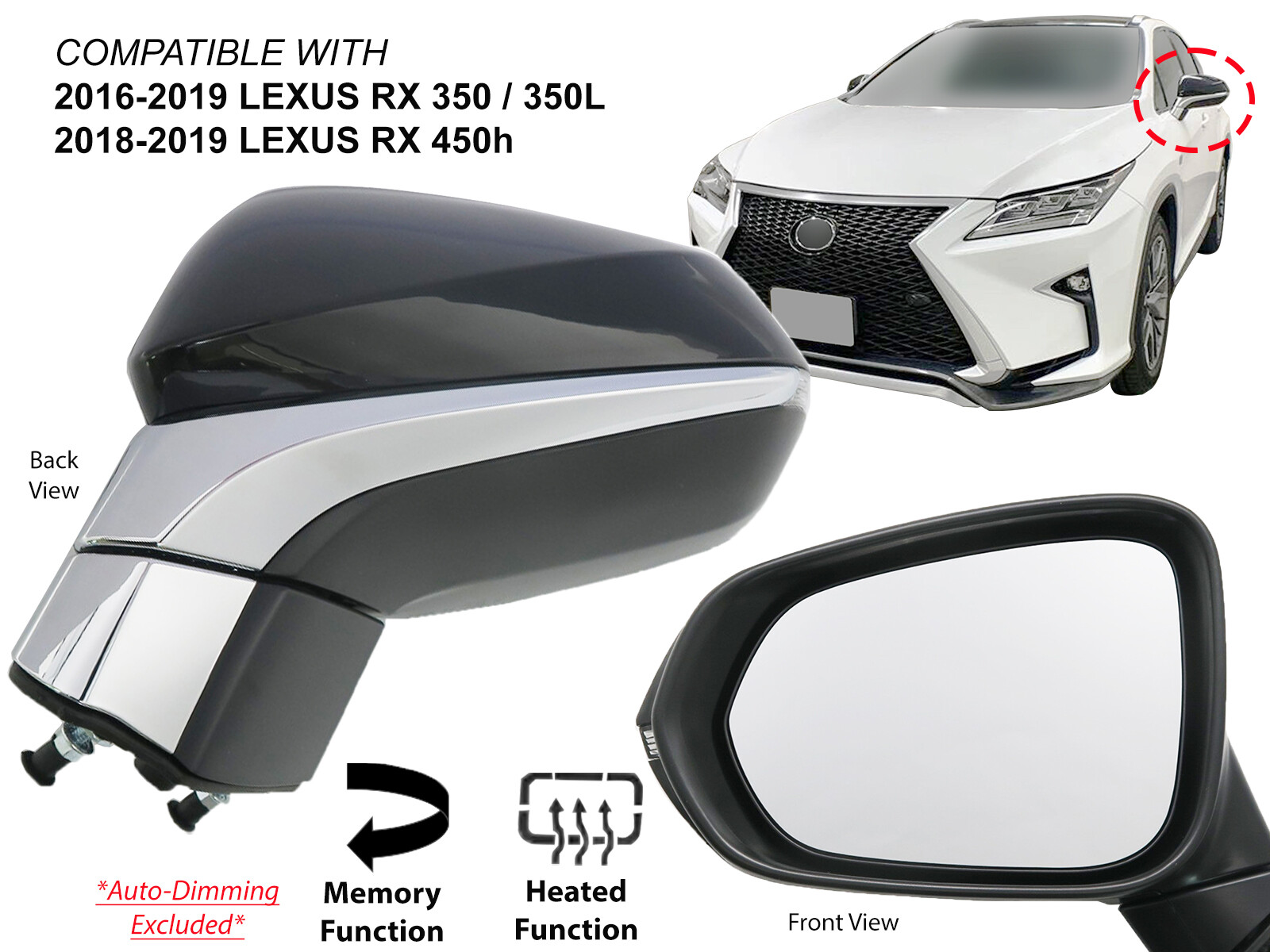 For Heated Signal Memory Mirror 2016-2019 Lexus RX 350 350L 450h Driver ...